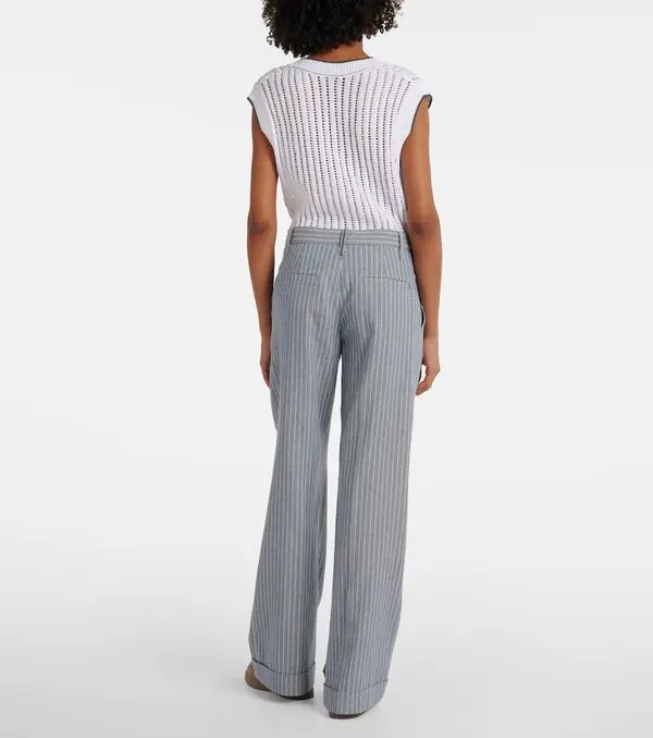Brunello Cucinelli Striped Linen And Cotton-blend Wide-leg Trousers