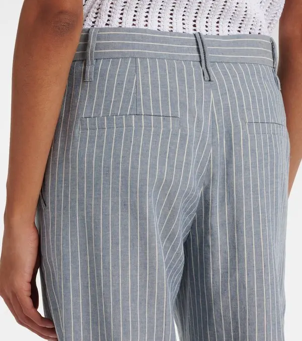 Brunello Cucinelli Striped Linen And Cotton-blend Wide-leg Trousers