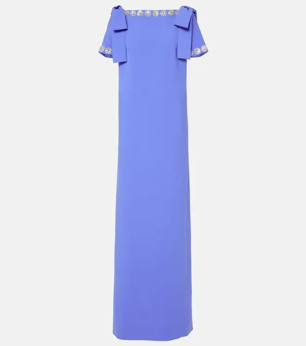 Carolina Herrera Embroidered Bow-detail Crepe Gown - Blue