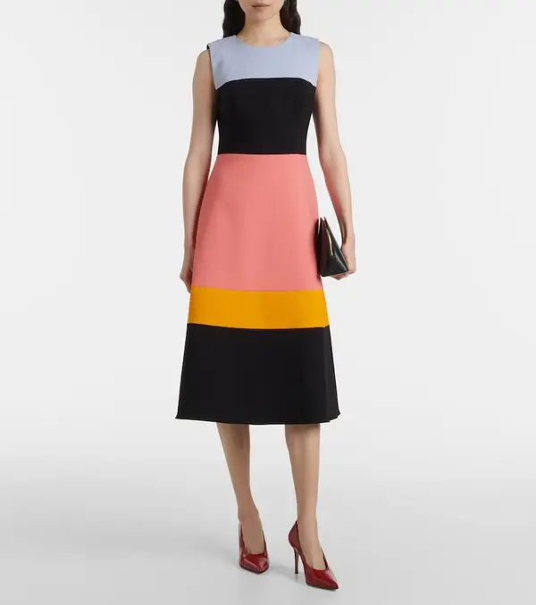 Carolina Herrera Colorblocked Wool-blend Midi Dress