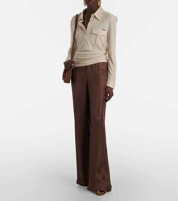 TOM FORD Silk Twill Wide-leg Trousers - Brown