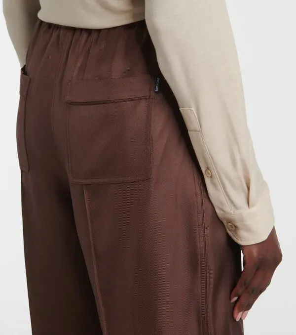 TOM FORD Silk Twill Wide-leg Trousers - Brown