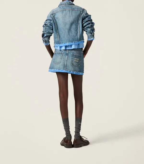 Miu Miu Cropped Denim Jacket - Turquoise