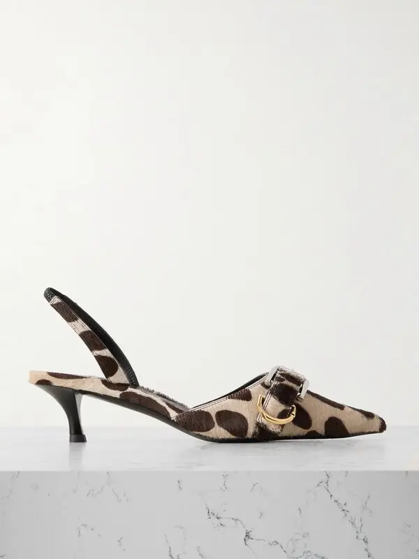 Givenchy Voyou Buckled Printed Calf Hair Slingback Pumps - Neutrals