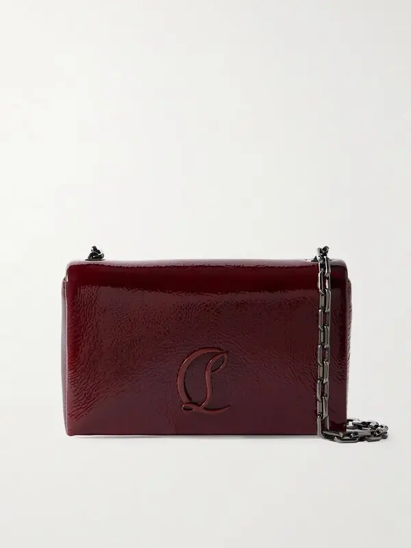 CHRISTIAN LOUBOUTIN Loubi54 Embellished Crinkled Patent-leather Shoulder Bag - Red