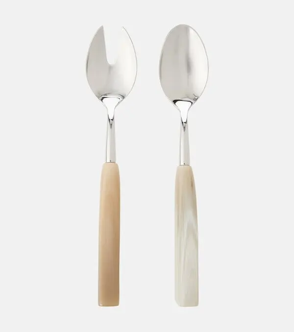 Brunello Cucinelli Horn And Stainless Steel Salad Serving Set - Neutrals