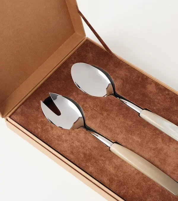 Brunello Cucinelli Horn And Stainless Steel Salad Serving Set