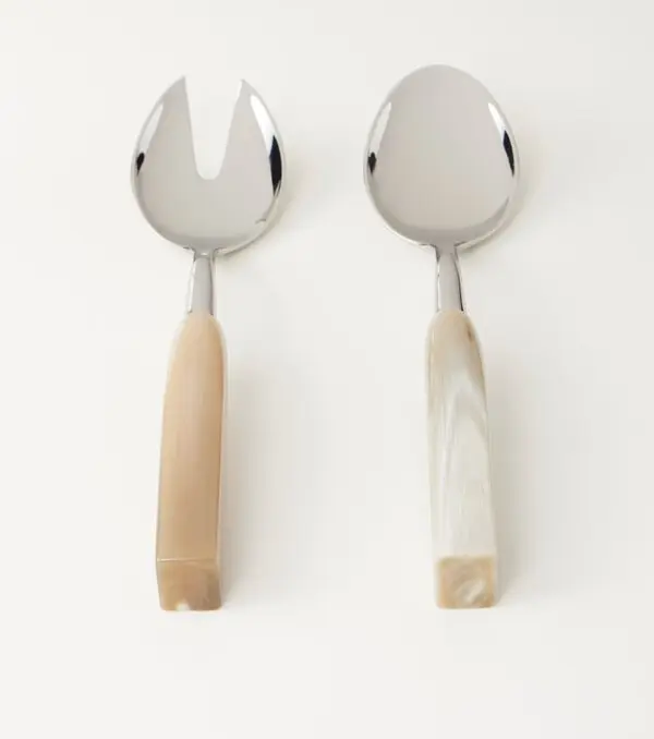 Brunello Cucinelli Horn And Stainless Steel Salad Serving Set