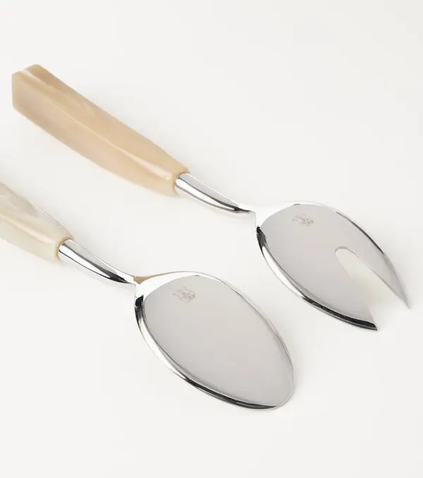 Brunello Cucinelli Horn And Stainless Steel Salad Serving Set