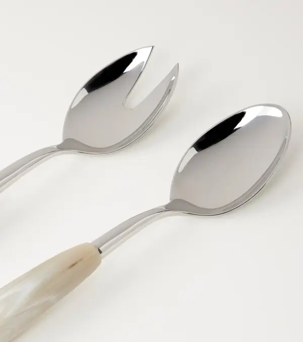 Brunello Cucinelli Horn And Stainless Steel Salad Serving Set
