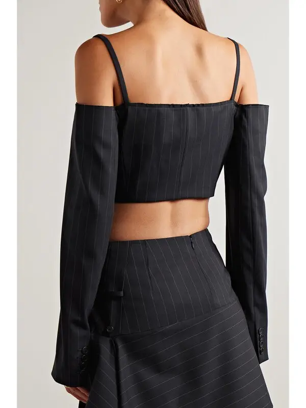 Monse Cropped Cold-shoulder Pinstriped Wool-blend Twill Jacket