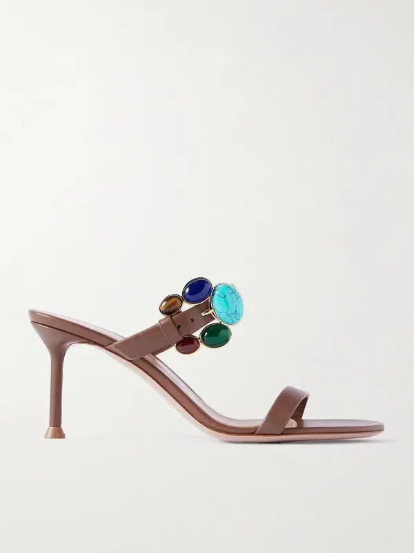 GIANVITO ROSSI 70 Embellished Leather Sandals - Brown
