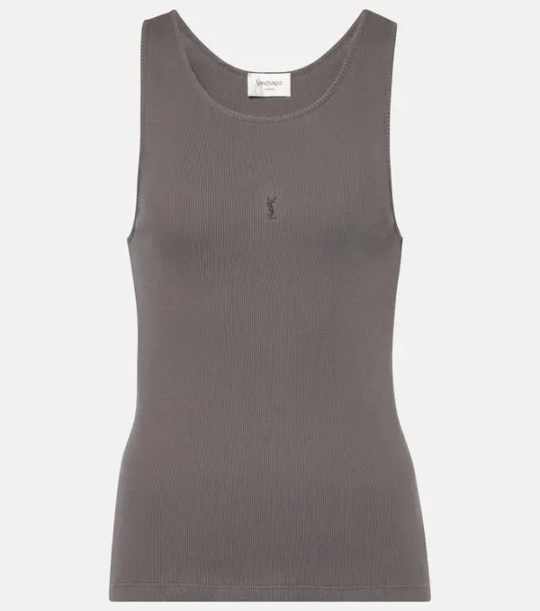 Saint Laurent Cassandre Ribbed-knit Cotton Tank Top - Grey