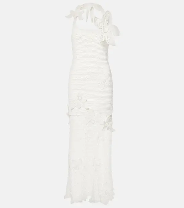 Oscar De La Renta Crochet Cotton Maxi Dress - White