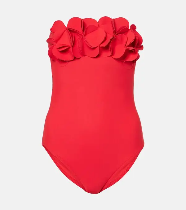 KARLA COLLETTO Tess Floral-applique Bandeau Swimsuit - Red
