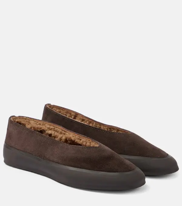 Le Monde Beryl Shearling-lined Suede Ballet Flats - Brown