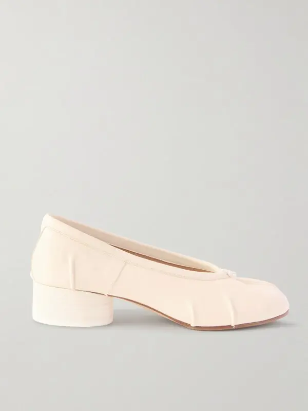 MAISON MARGIELA Tabi Ballerina Leather Pumps With Block Heel - Neutrals