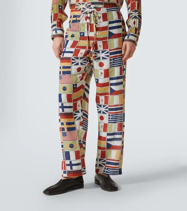 BODE International Printed Linen Straight Pants