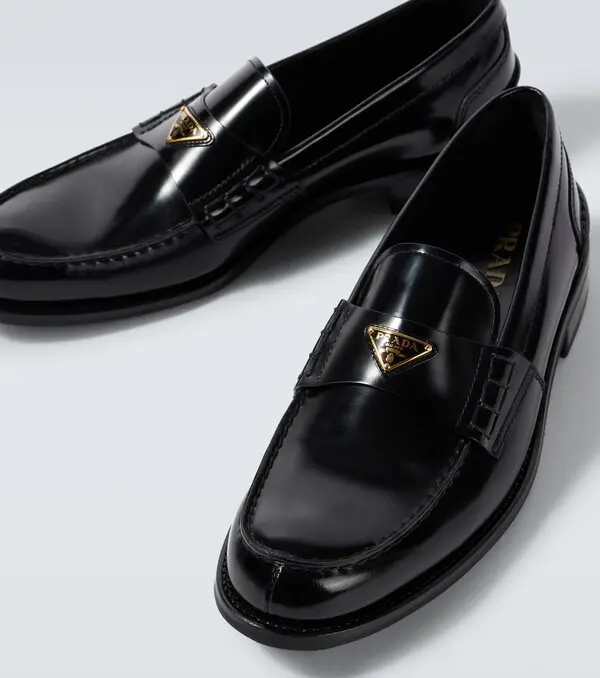 Prada Logo Leather Loafers