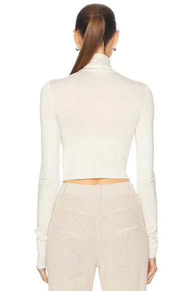 Eterne Cropped Fitted Turtleneck Soft Jersey Top - Ivory