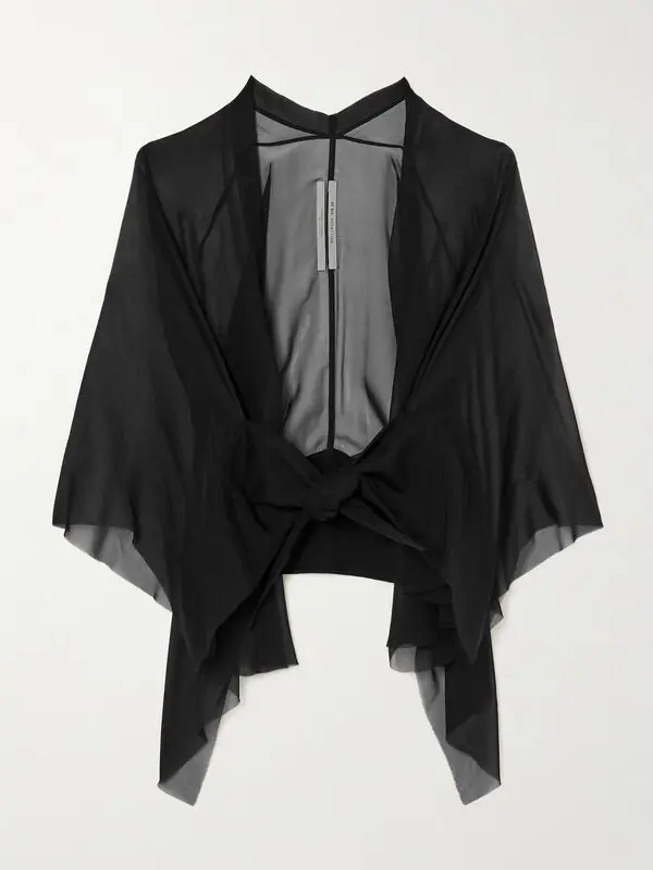 Rick Owens Asymmetric Silk-chiffon Jacket - Black