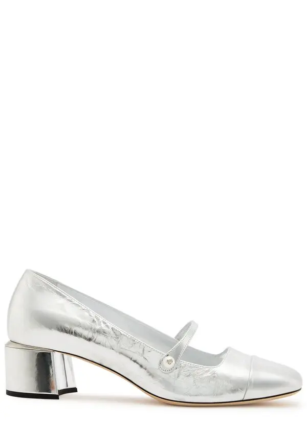 JIMMY CHOO Elisa 45 Metallic Leather Pumps - Silver