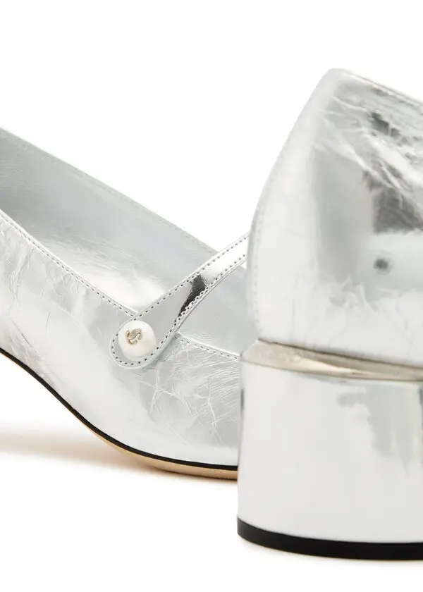 JIMMY CHOO Elisa 45 Metallic Leather Pumps - Silver