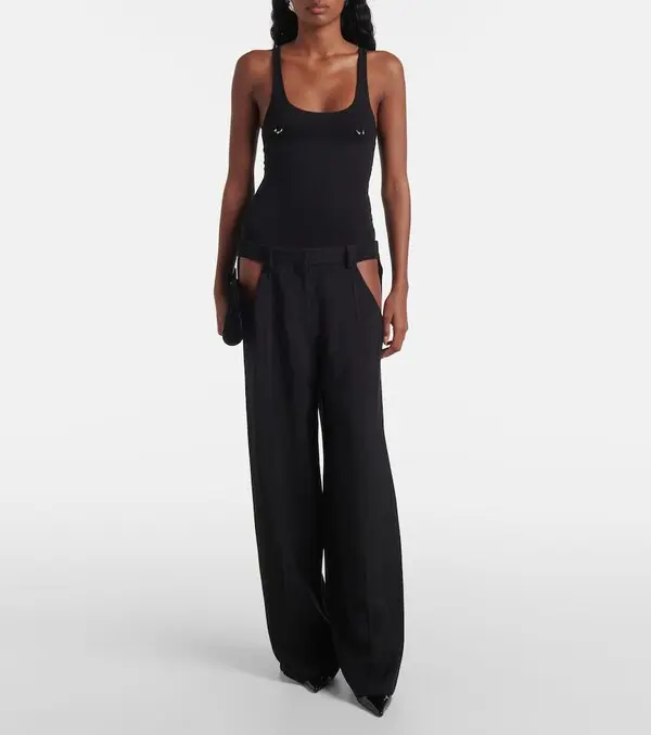 MUGLER Pierced Cotton Bodysuit - Black