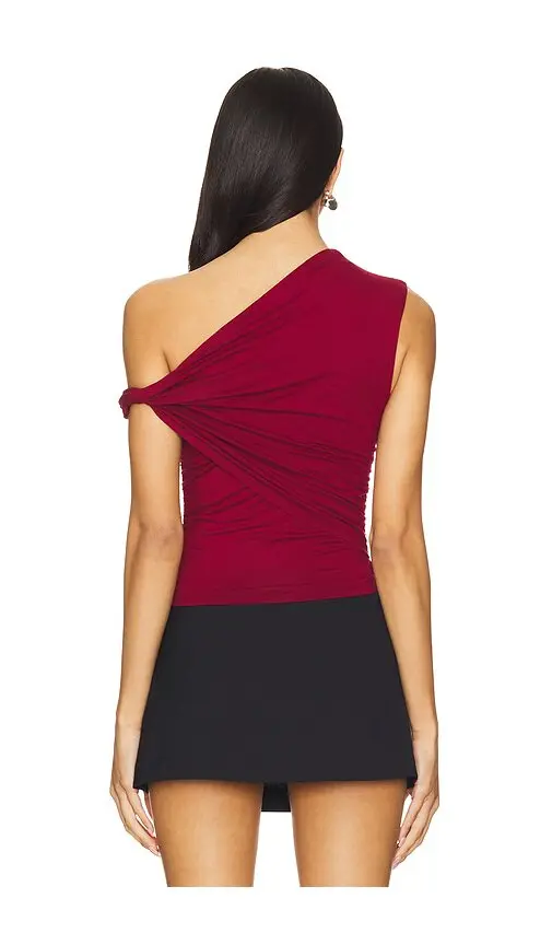 Superdown Asymmetrical Draped Wrap Top - Burgundy
