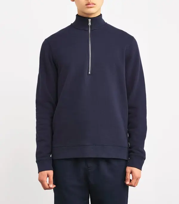 Sunspel Cotton Half-zip Sweatshirt - Navy