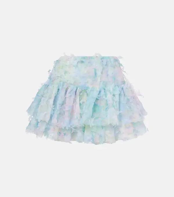 SUSAN FANG Floral-applique Tiered Tulle Miniskirt - Blue