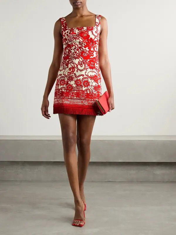Cara Cara Anna Fringed Printed Cotton-blend Mini Dress