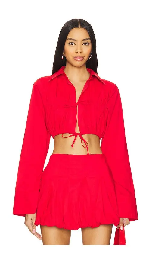 LOVERS AND FRIENDS Cropped Front Tie Blouse - Red