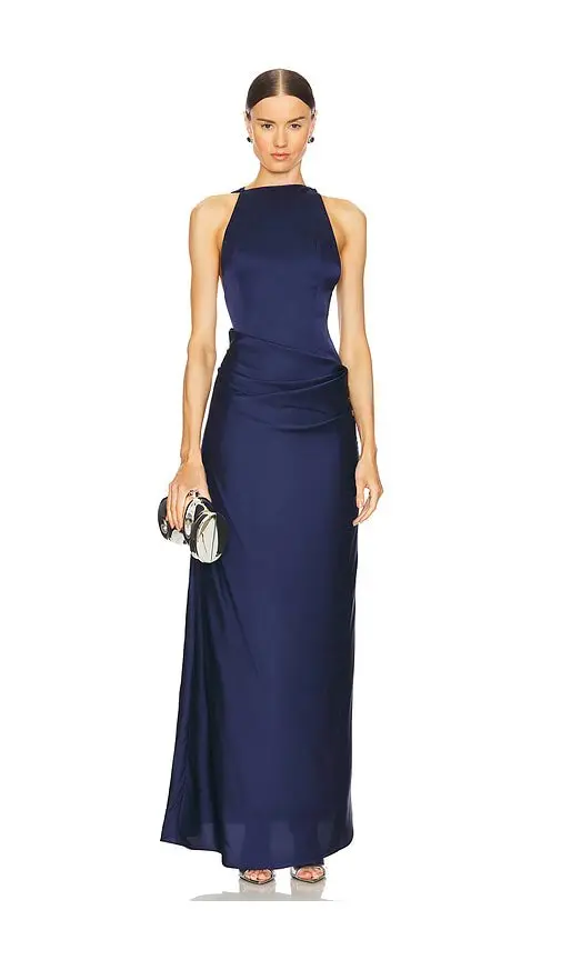 CEREN OCAK Satin Gown - Navy