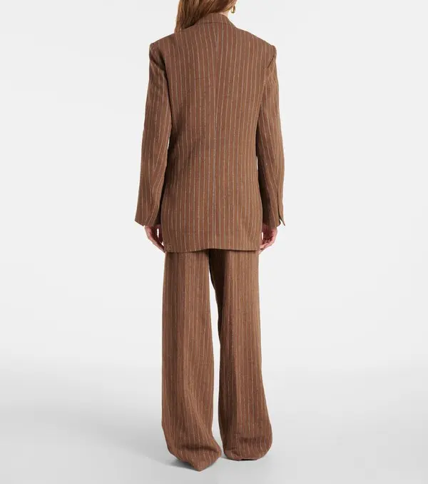 Dries Van Noten Striped Linen-blend Blazer - Brown