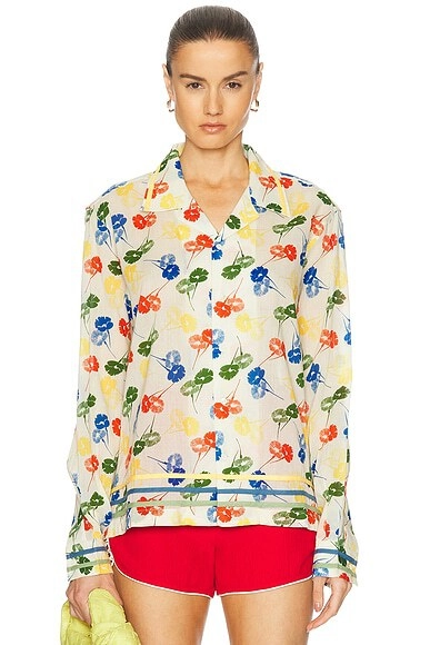 BODE Flower Stamp Long Sleeve Shirt - White Multi