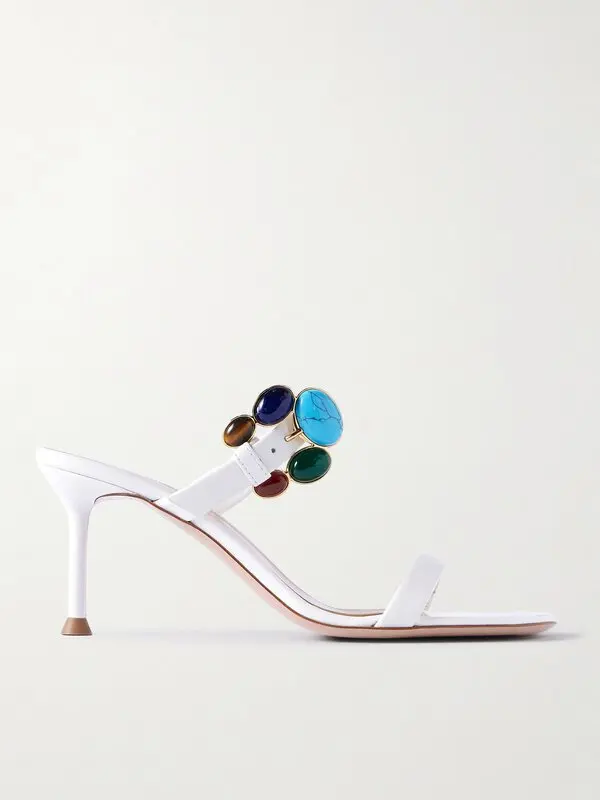 GIANVITO ROSSI 70 Embellished Leather Stiletto Sandals - White