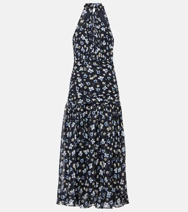 Veronica Beard Brock Halterneck Silk Midi Dress - Multicoloured
