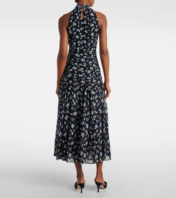 Veronica Beard Brock Halterneck Silk Midi Dress - Multicoloured