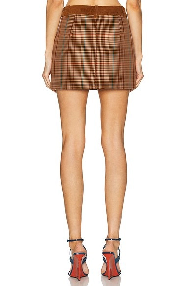 AREA Crystal Mini Skirt In Checked Twill - Caramel Mulit