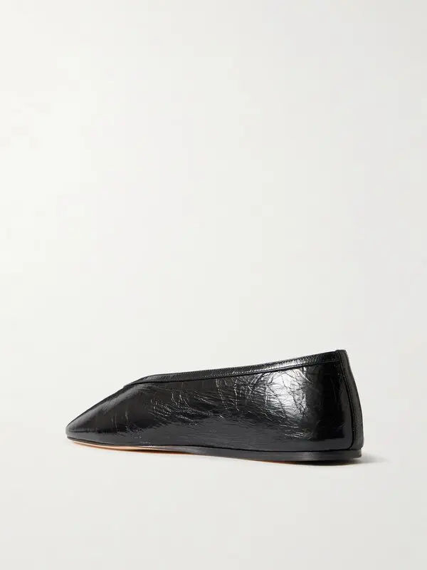 Le Monde Beryl Luna Crinkled Leather Ballet Flats - Black