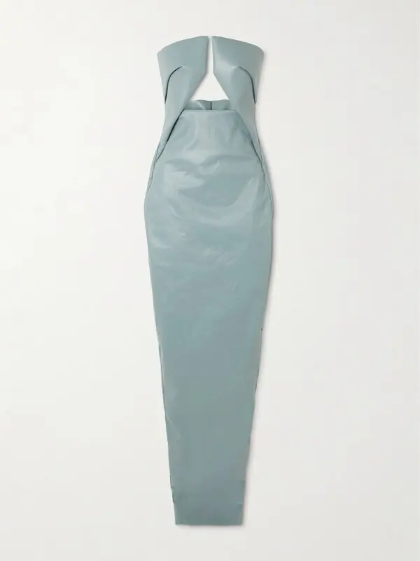 Rick Owens Strapless Cutout Coated-denim Gown - Blue