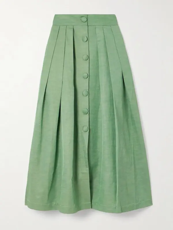 DESTREE Irving Pleated Twill Maxi Skirt - Green