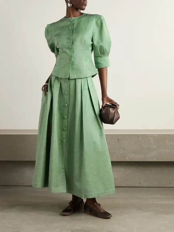 DESTREE Irving Pleated Twill Maxi Skirt - Green