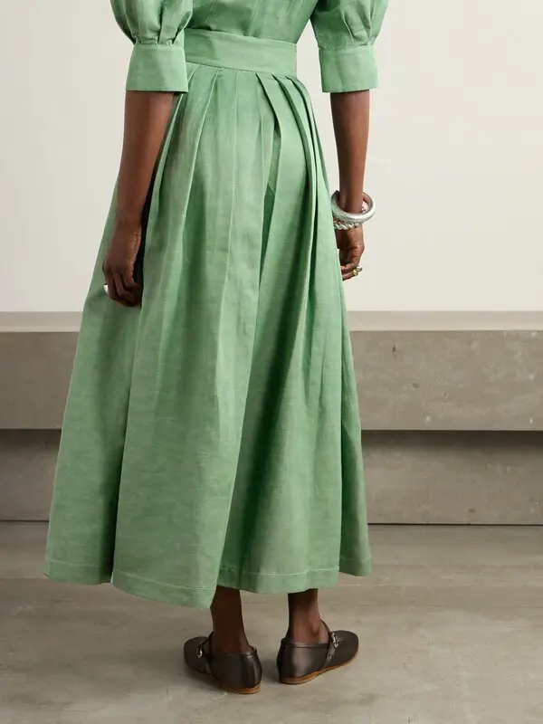DESTREE Irving Pleated Twill Maxi Skirt - Green