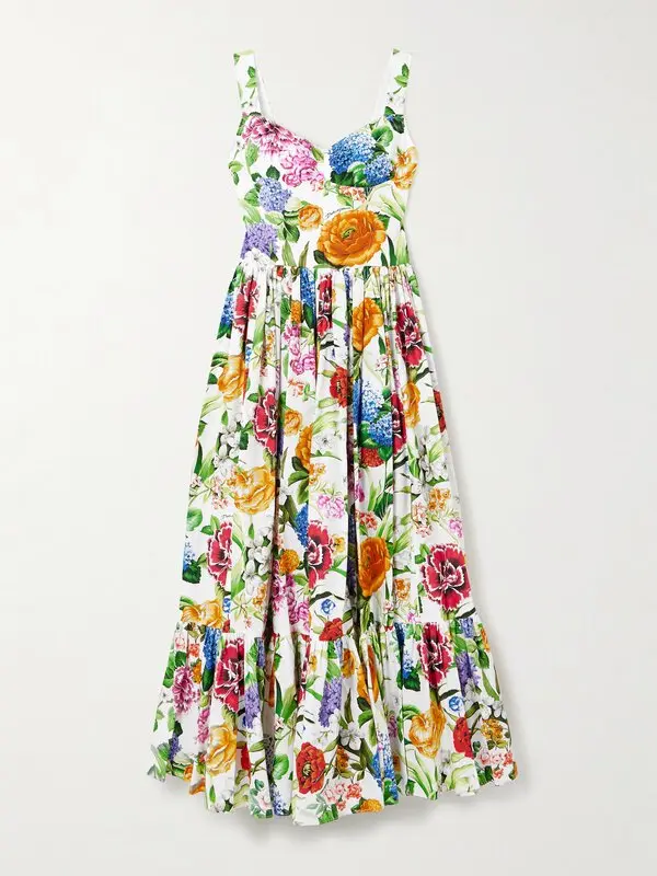 Dolce & Gabbana Tiered Floral-print Cotton-poplin Midi Dress - Multi