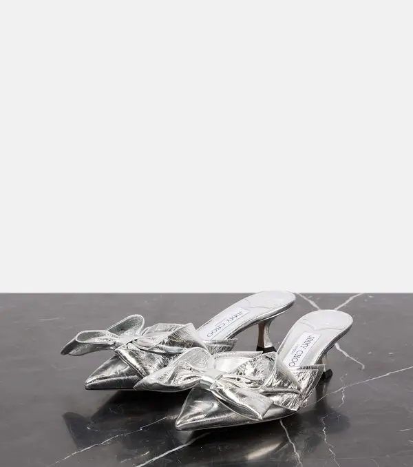 JIMMY CHOO Staz 50 Metallic Leather Mules