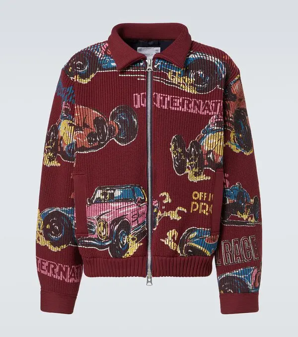 Sacai Car Race Zip-up Sweater - Burgundy