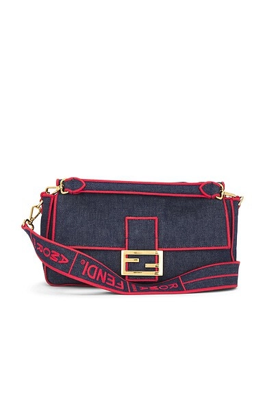 Fendi Denim Baguette Nm Shoulder Bag - Blue