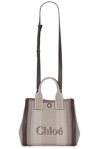 Chloé Carry Small Handbag In Canvas And Leather - Kohl Brown
